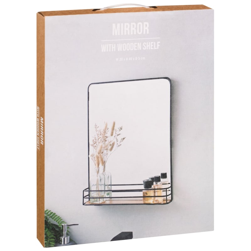 Black Mirror with Wooden Shelf | Bathroom Furniture - B&M Stores