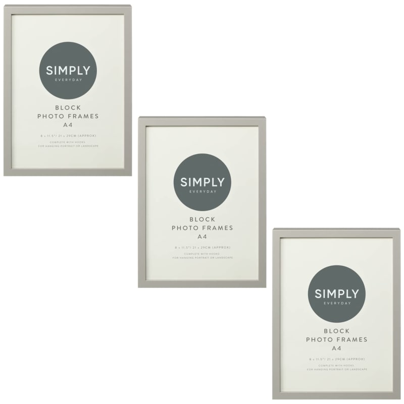Simply Everyday A4 Block Frames 3pk - Grey | B&M Stores