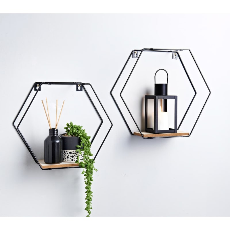 Michigan Hexagon Shelf Set 2pk - Black | Shelving | Home - B&M