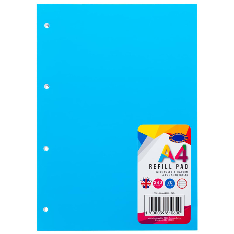 A4 Bright Refil Pad - Blue | Notepads | B&M Stores