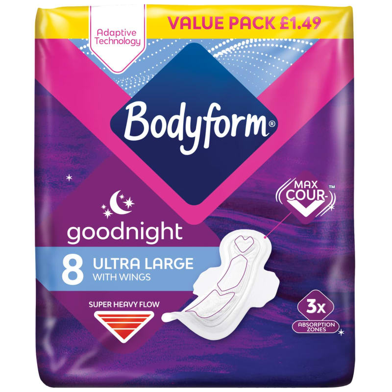 Bodyform Goodnight Ultra Large Pads With Wings 8pk | B&M Stores