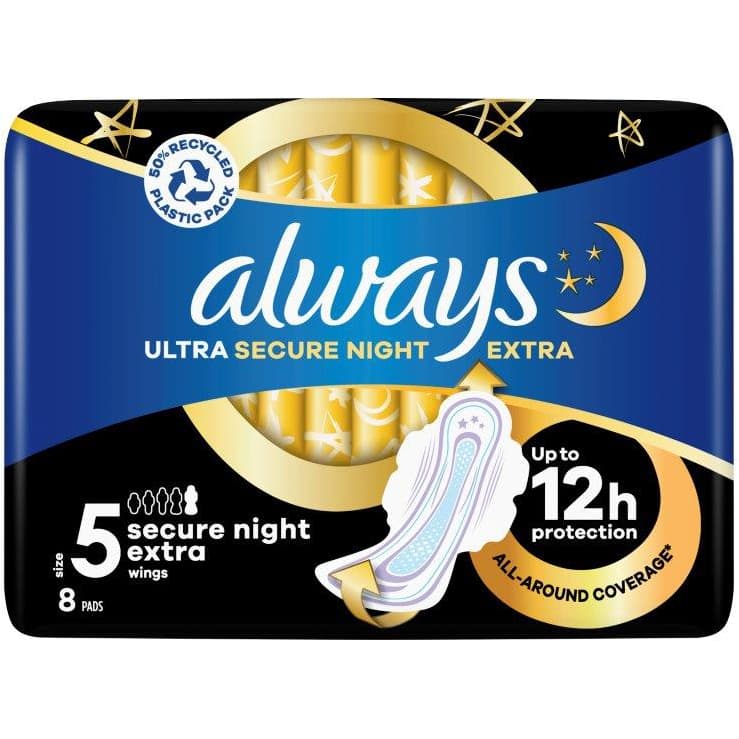 Always Ultra Secure Night Pads Extra 8pk | Feimine Care | B&M Stores