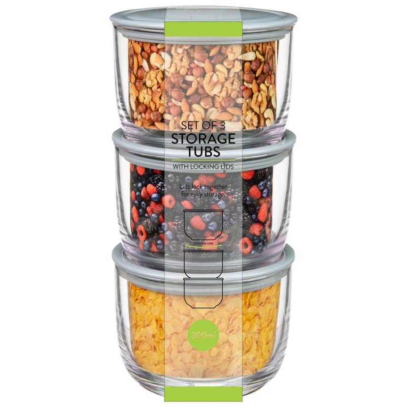 Set Of 3 Storage Tubs With Locking Lids | Kitchen Storage | B&M Stores