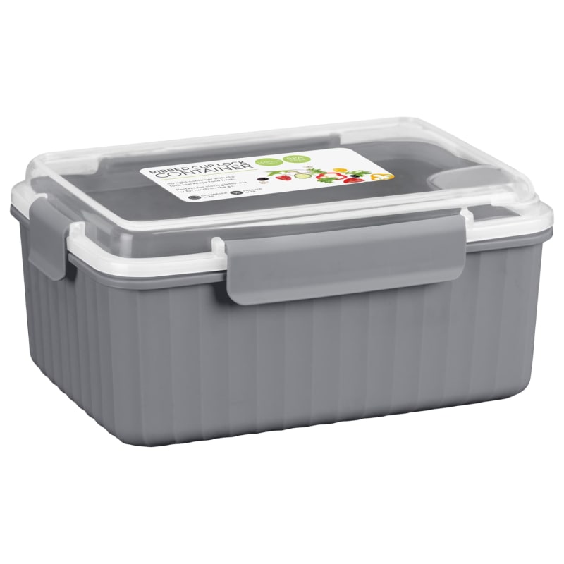 Ribbed Clip Lock Container - Grey | Kitchen Storage | B&M Stores