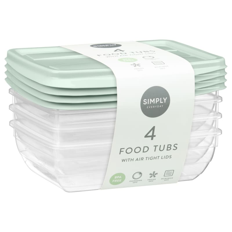 Large Food Tubs with Airtight Lids 4pk - Sage | Kitchen Storage | B&M