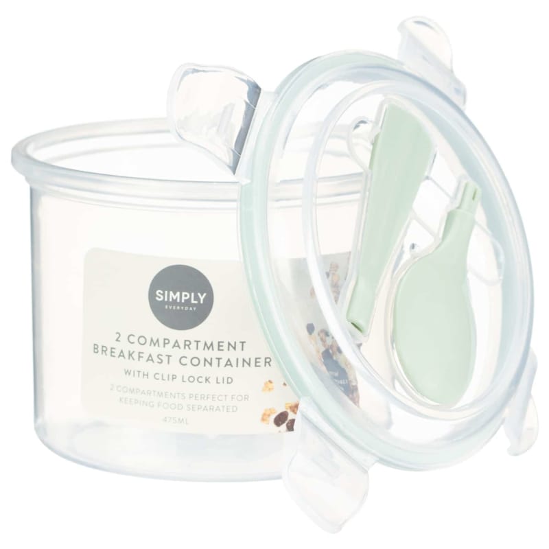 2 Compartment Breakfast Container With Clip Lock Lid - Sage | B&M