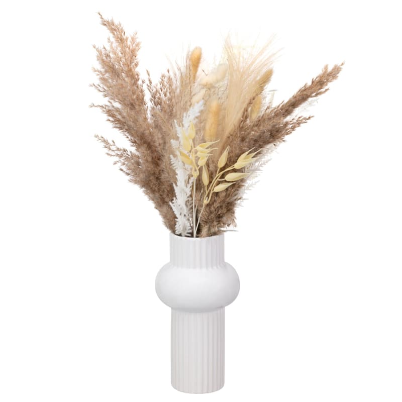 Ribbed Vase with Natural Foliage | Vase & Artificial Flowers | B&M