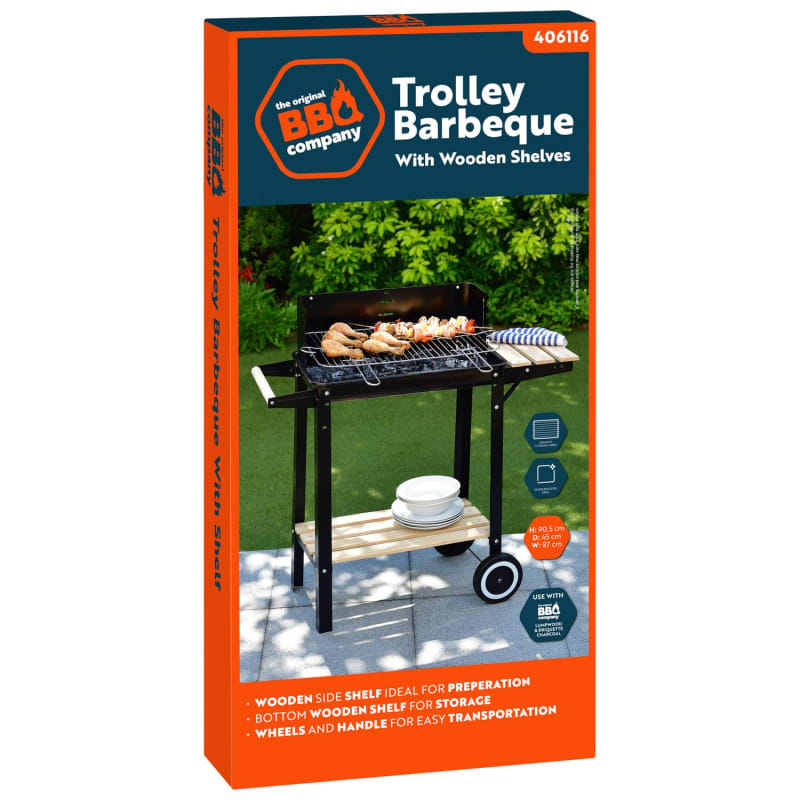 Trolley Barbecue with Wooden Shelves | Family BBQs - B&M