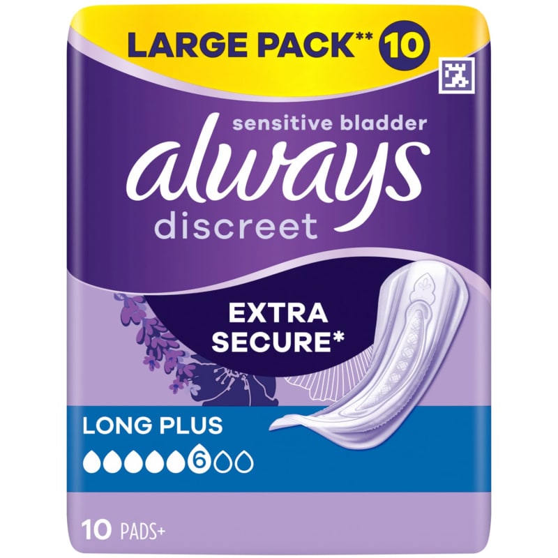 Always Discreet Extra Secure Long Pads 10pk | Feminine Care | B&M