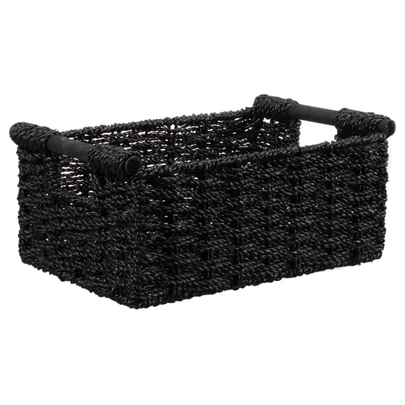 Black Grass Storage Basket with Wooden Handles | Bathroom Storage | B&M