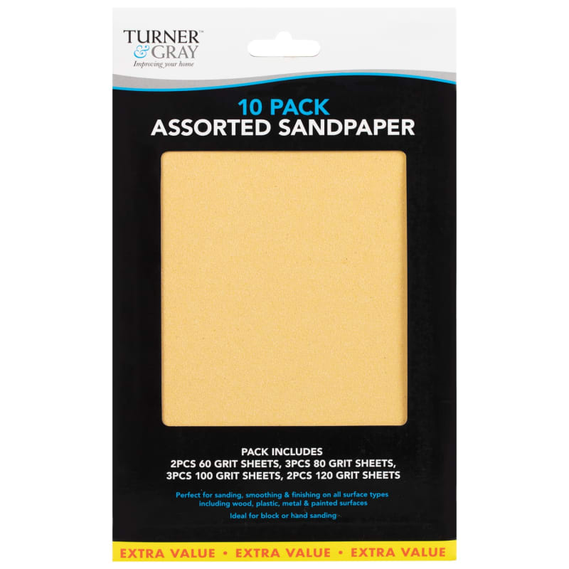 Turner & Gray Assorted Sandpaper 10pk | Decorating Tools | B&M