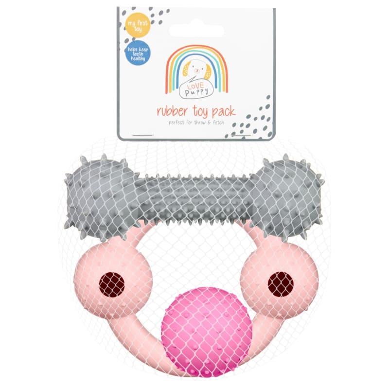 Puppy Rubber Toy 3pk - Pink | Dog Toys | B&M Stores
