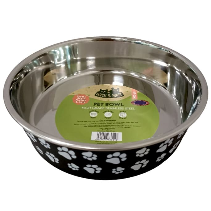 Non-Slip Stainless Steel Bowl - Black | Pet Bowls | B&M Stores