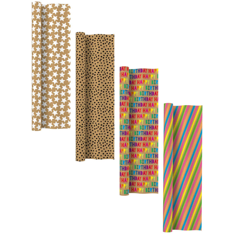Kraft Patterned Wrapping Paper 5m - Stripes | Gift Wrap - B&M