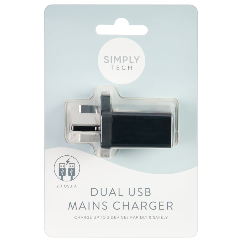 Simply Tech Dual USB Mains Charger - Black | Mobile - B&M