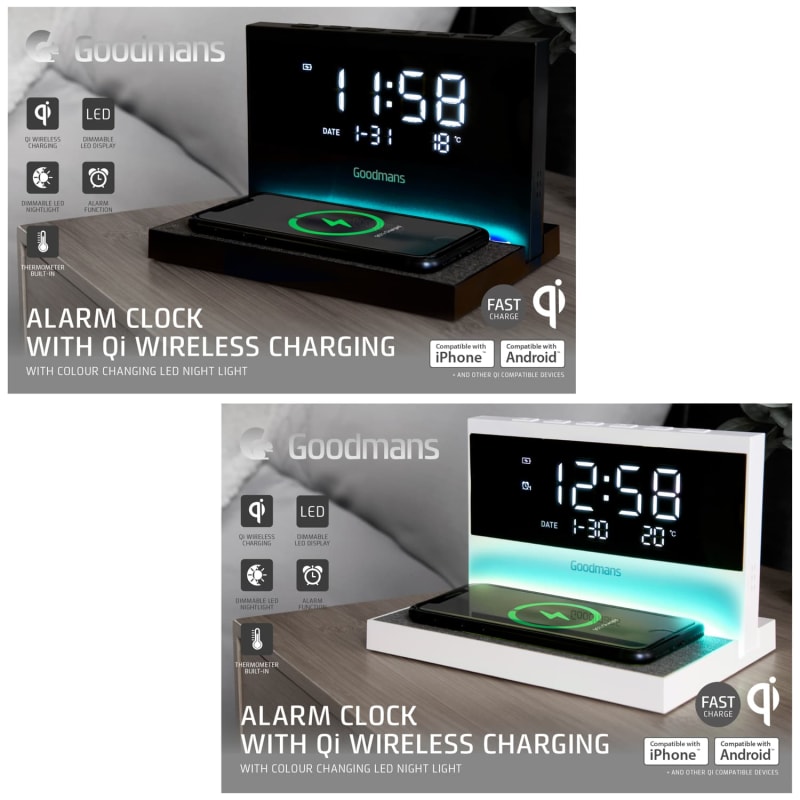 Goodmans Alarm Clock with QI Wireless Charging | Electricals | B&M