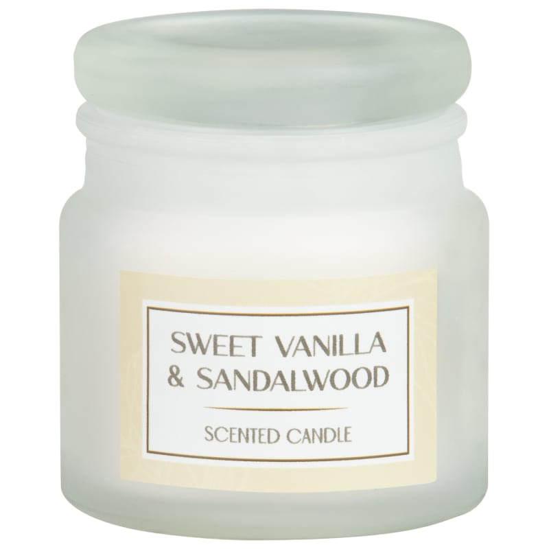 Mini Glass Candle With Lid - Sweet Vanilla & Sandalwood | B&M