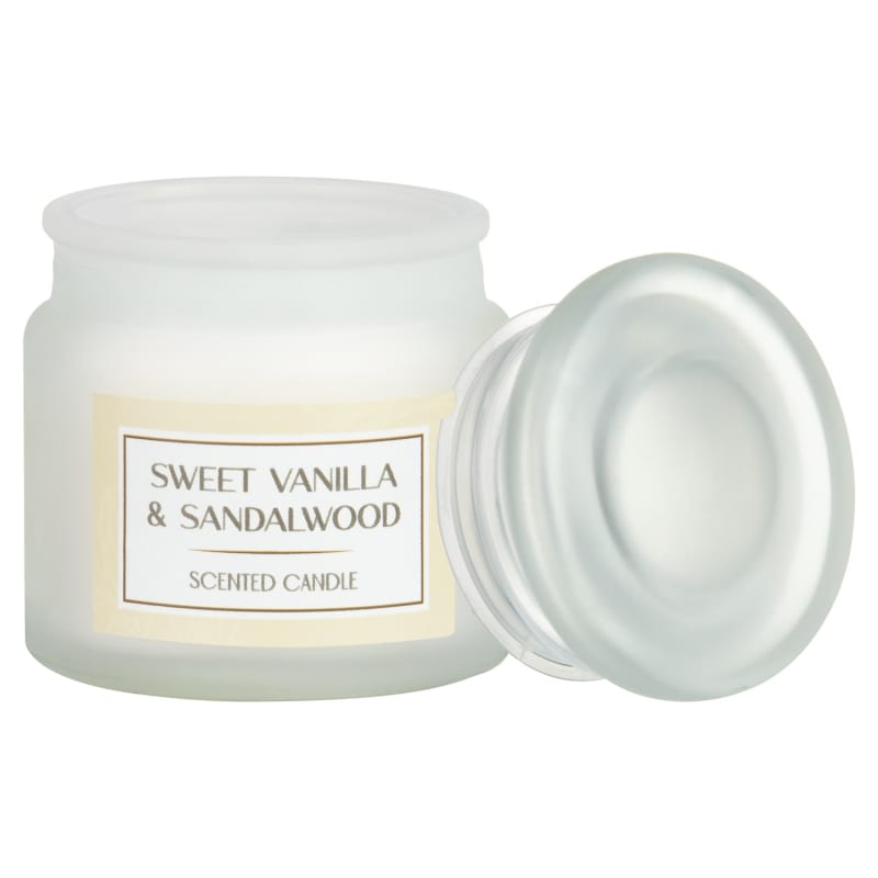 Mini Glass Candle With Lid - Sweet Vanilla & Sandalwood | B&M