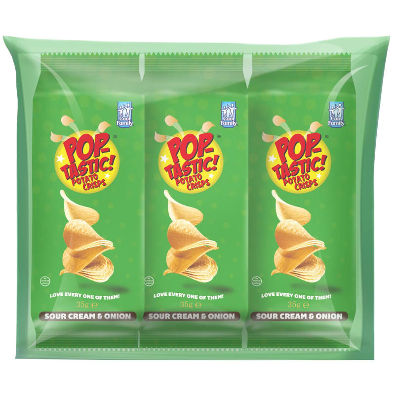 Pop-tastic Crisps 3 x 35g - Sour Cream & Onion | Crisps | B&M