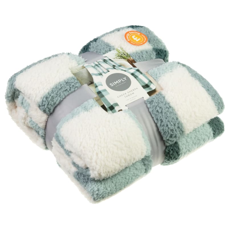 Simply Everyday Check Sherpa Throw - Green | Throws | B&M