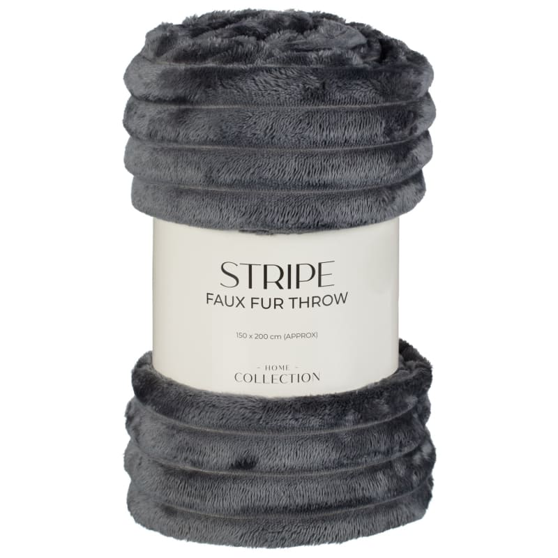 Home Collection Faux Fur Stripe Throw - Grey | Throws | B&M