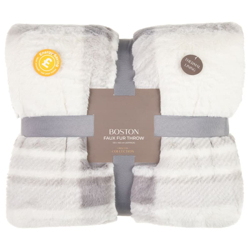 Boston Check Faux Fur Throw - Grey | Throws - B&M Stores