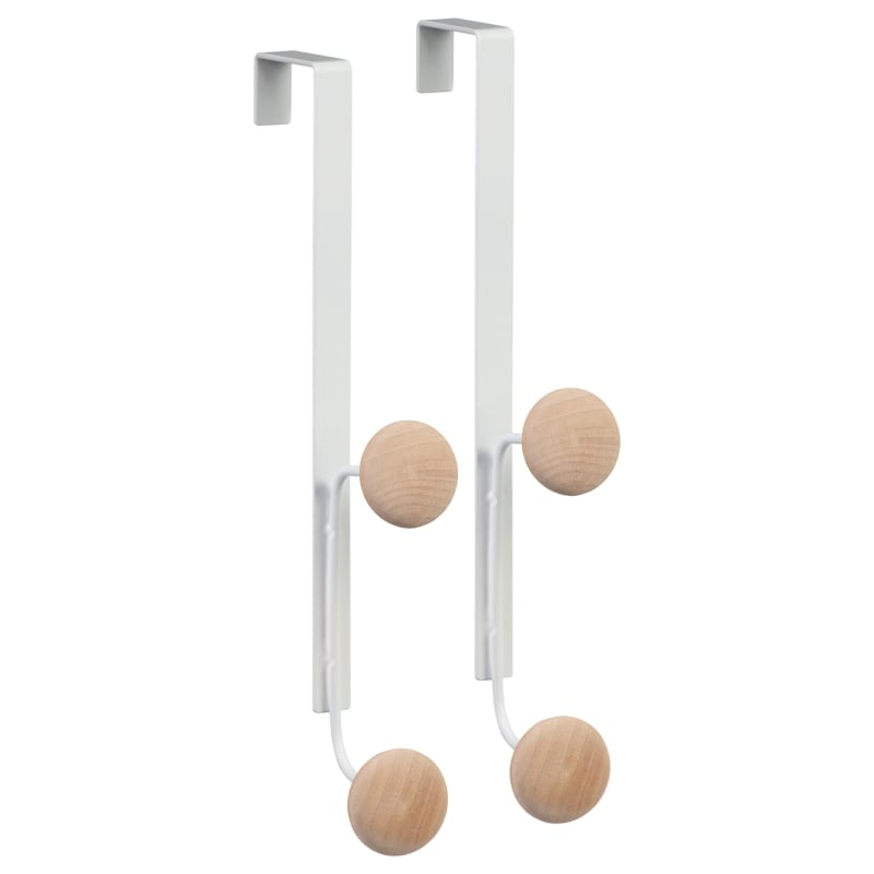 Ash Over Door Wooden Hooks 2pk - White | Hangers, Rails & Racks | B&M