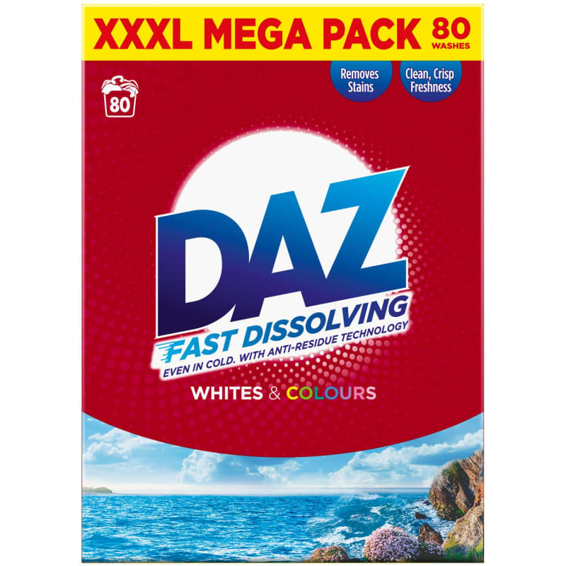 DAZ Fast Dissolving Washing Powder 80W - Whites & Colours | Laundry | B&M