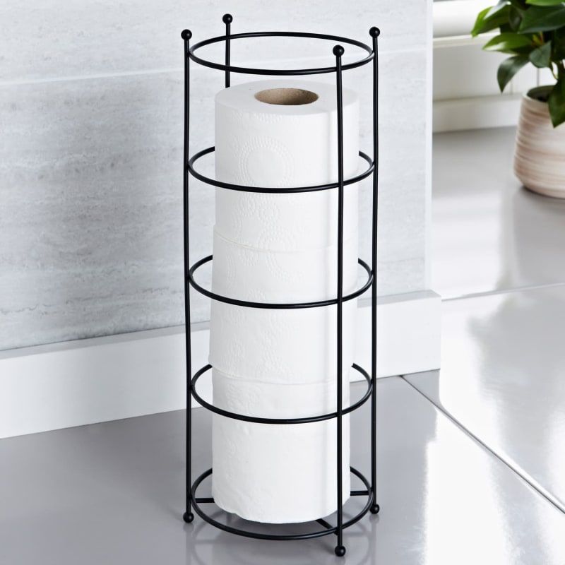 Free Standing Toilet Roll Holder - Black | Bathroom Storage | B&M