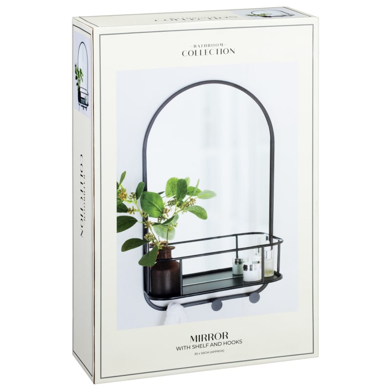 Bathroom Collection Mirror with Shelf & Hooks | Bathroom Furniture | B&M