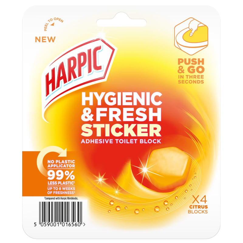 Harpic Hygienic & Fresh Sticker 4pk - Citrus | Household Cleaners | B&M