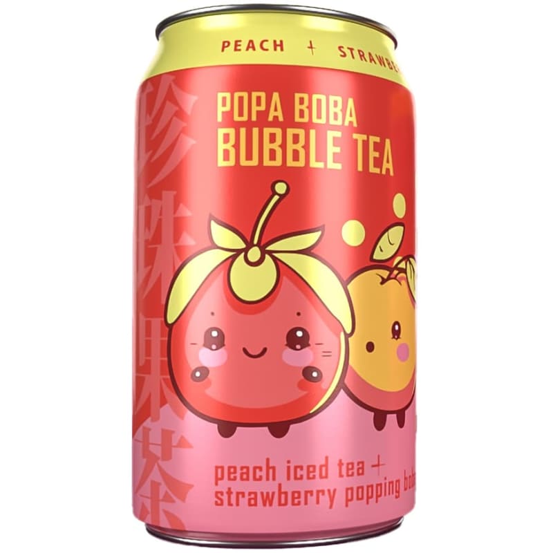 Popa Boba Bubble Tea - Peach Iced Tea & Strawberry Popping Boba - B&M