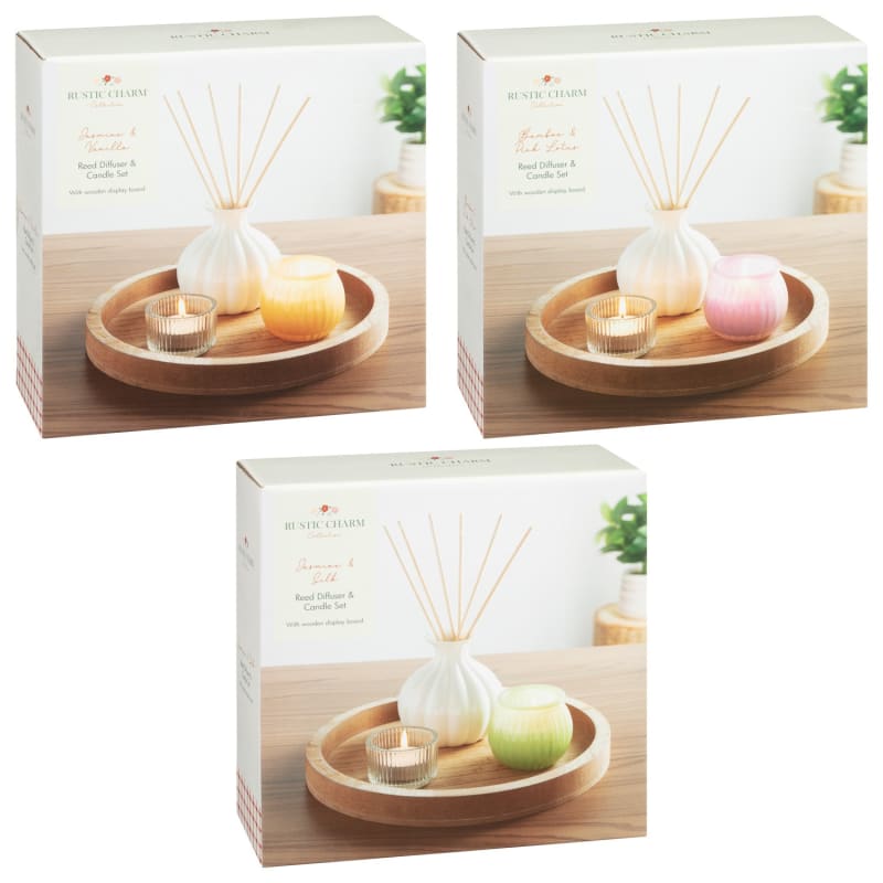 Rustic Charm Reed Diffuser & Candle Set 3pc - Vanilla | Candles - B&M
