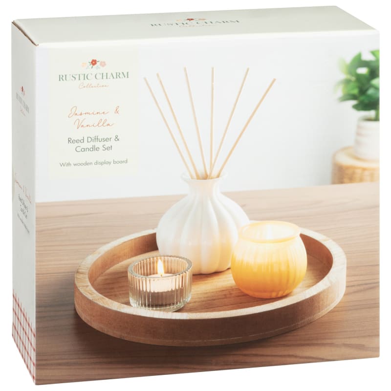 Rustic Charm Reed Diffuser & Candle Set 3pc - Vanilla | Candles - B&M