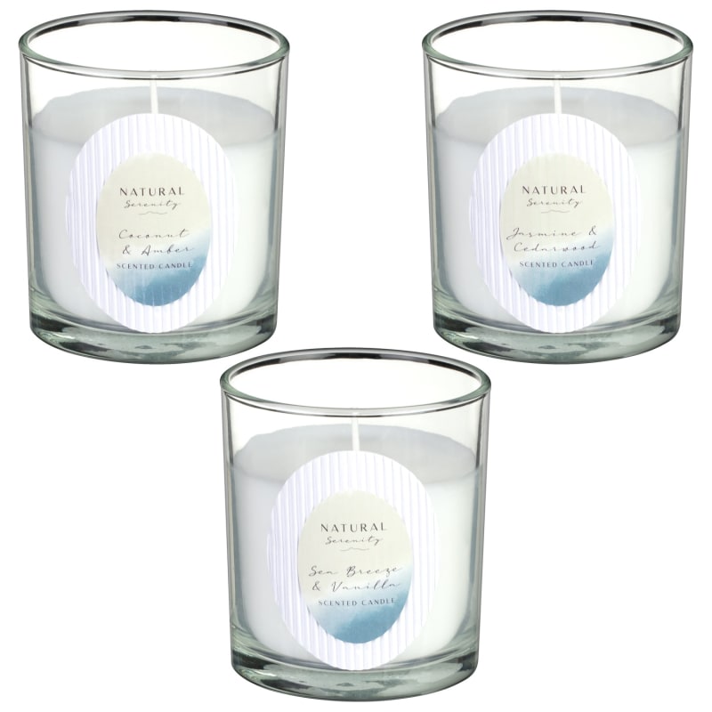 Small Glass Candle With Ribbed Sticker - Coconut & Amber | B&M