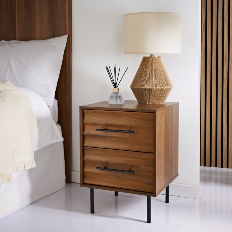 Carlton 2 Drawer Bedside Table - Walnut | Furniture | B&M