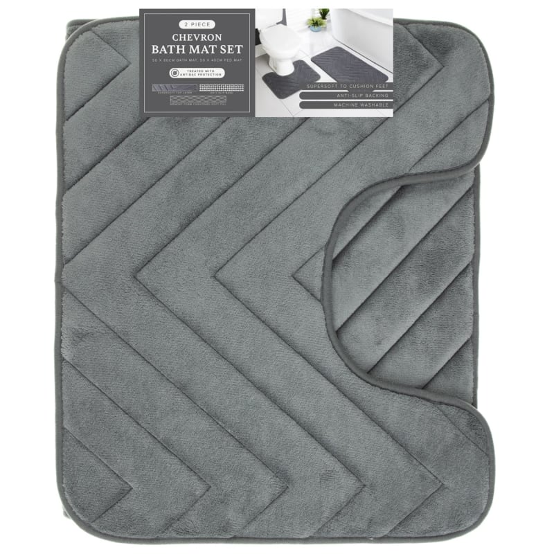 Chevron Bath Mat Set - Charcoal | Bath & Pedestal Mats | B&M