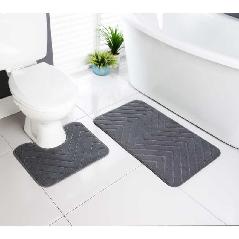 Chevron Bath Mat Set - Charcoal | Bath & Pedestal Mats | B&M