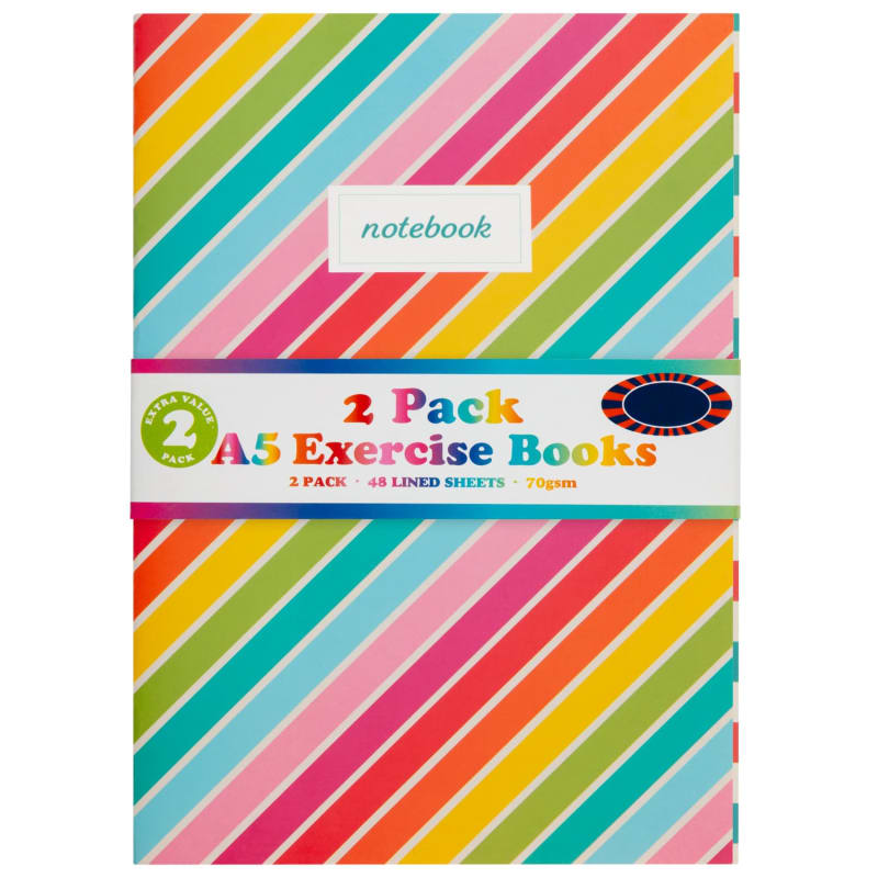 A5 Exercise Books 2pk - Rainbow | Stationery - B&M