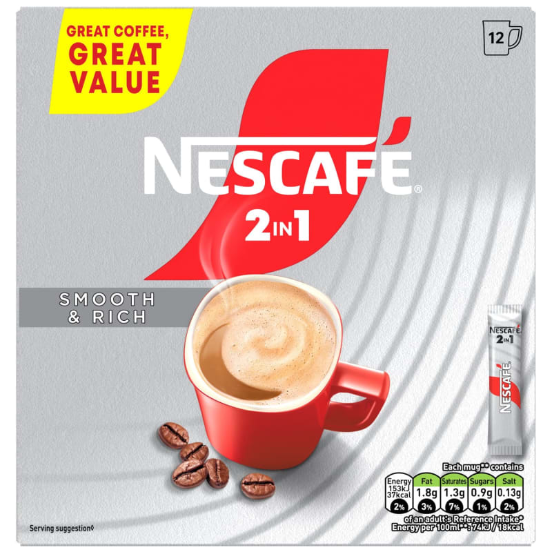 Nescafe 2 in 1 Smooth & Rich Coffee 12pk | Hot Drinks | B&M