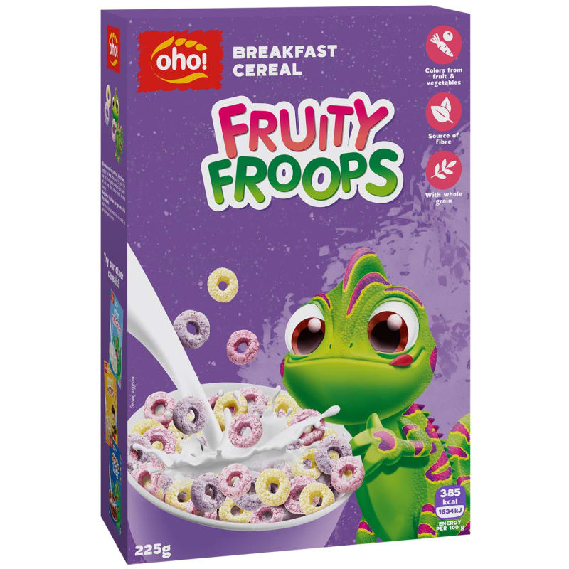 Oho! Fruity Froops Breakfast Cereal 225g | Breakfast Cereal | B&M