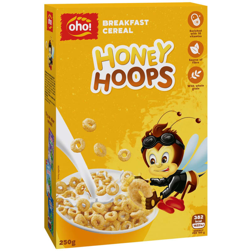 Oho! Honey Hoops Breakfast Cereal 250g | Breakfast Cereal | B&M