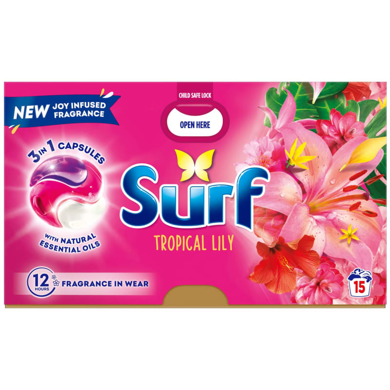 Surf 3 in 1 Laundry Capsules 15W - Tropical Lily | Detergent | B&M