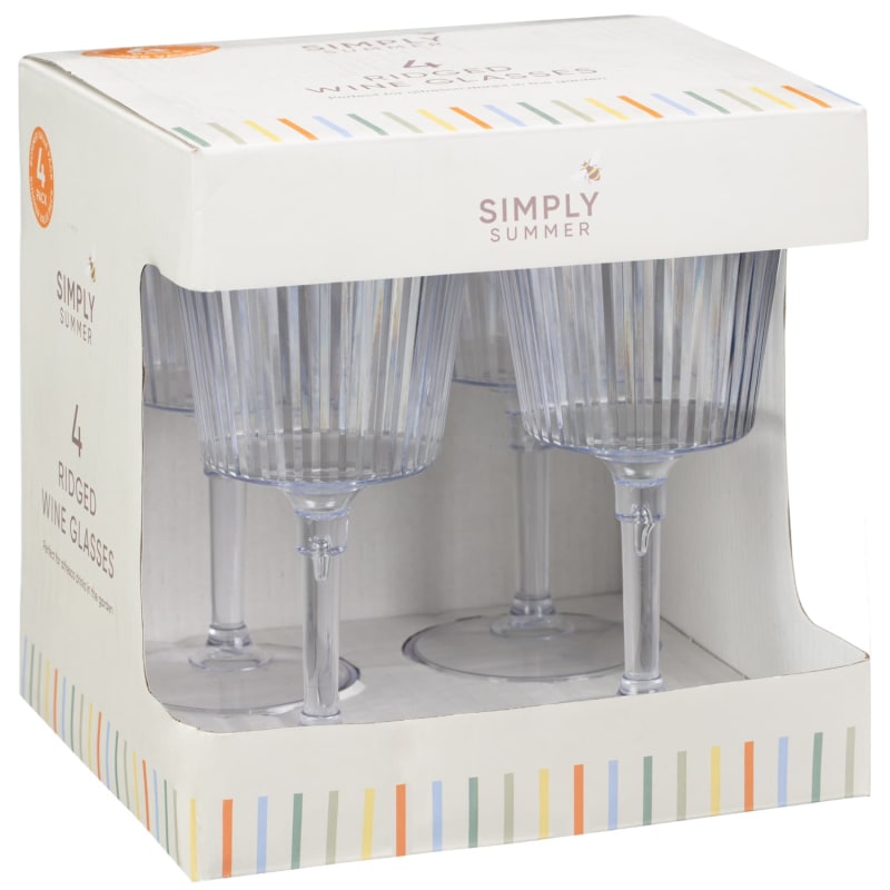 Simply Summer Ridged Wine Glasses 4pk | Picnicware | B&M