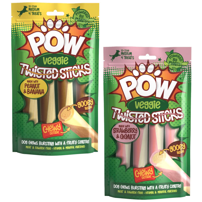 POW Veggie Twisted Sticks 4pk - Peanut & Banana | Dog Treats | B&M