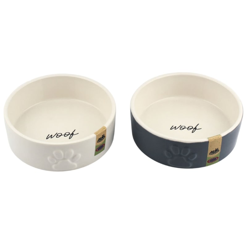 Paw Print Ceramic Bowl - Grey | Pet Bowls | B&M