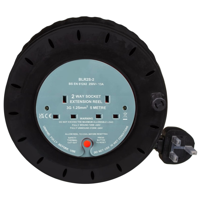 Simply 2 Way Socket Extension Reel 5m | Extension Cables - B&M Stores