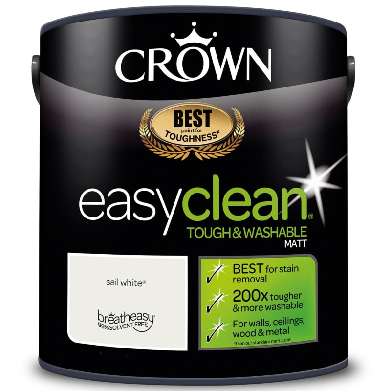 Crown Easyclean Matt Emulsion Paint 2.5L - Sail White | Paint | B&M
