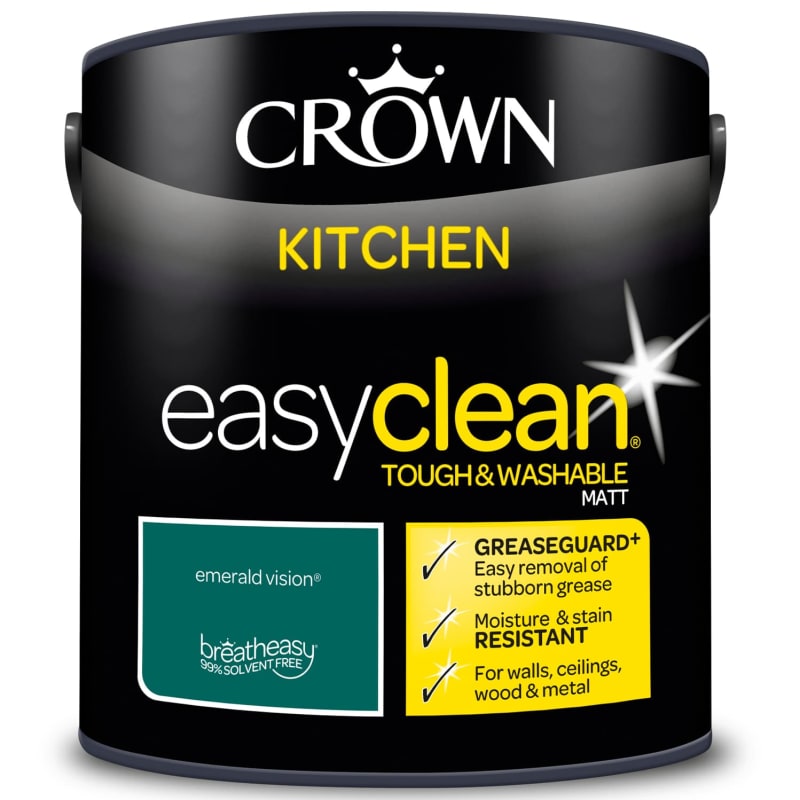 Crown Easyclean Kitchen Matt Emulsion Paint 2.5L - Emerald Vision ...