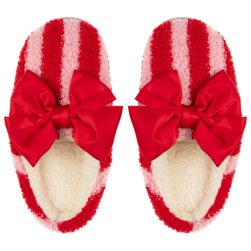 Teddy Red & White Striped Slippers Sizes S-L | Christmas Gifts | B&M